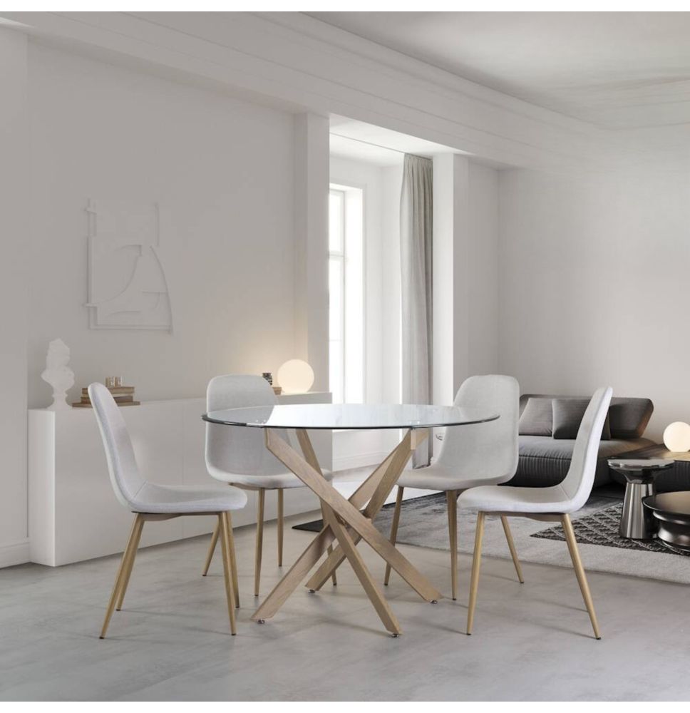 Mesa Redonda con Tapa de Cristal y Estructura Metálica Acabado Madera ...