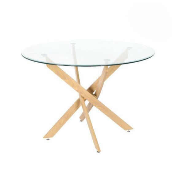 Mesa Redonda con Tapa de Cristal y Estructura Metálica Acabado Madera ...